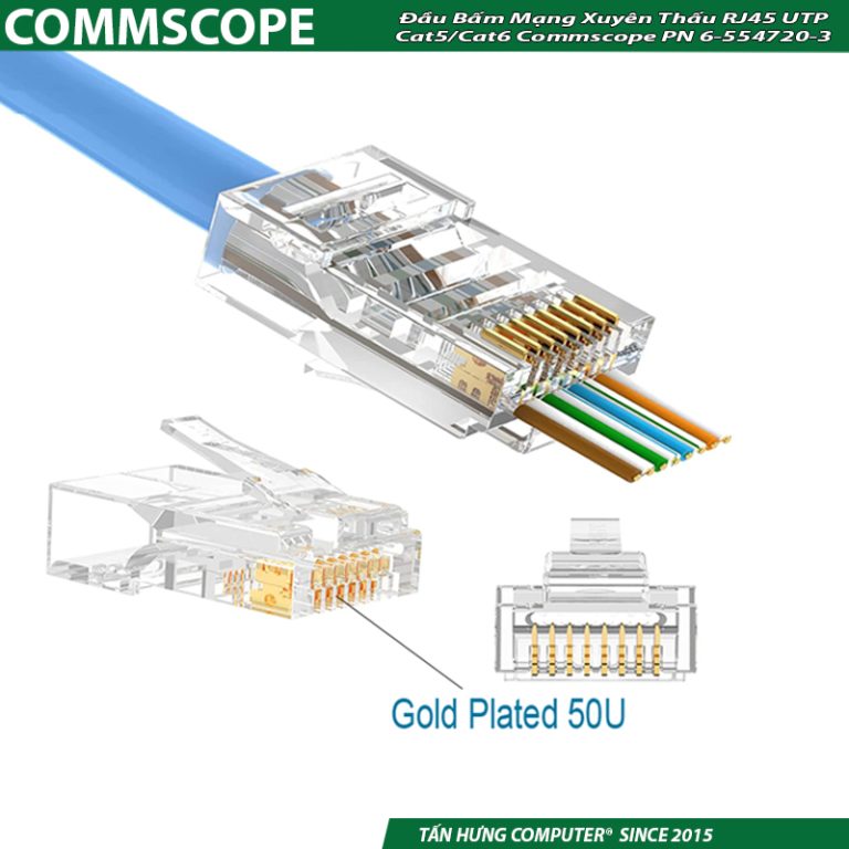Đầu Bấm Mạng Xuyên Thấu RJ45 UTP Cat5/Cat6 Commscope PN 6-554720-3 (túi ...