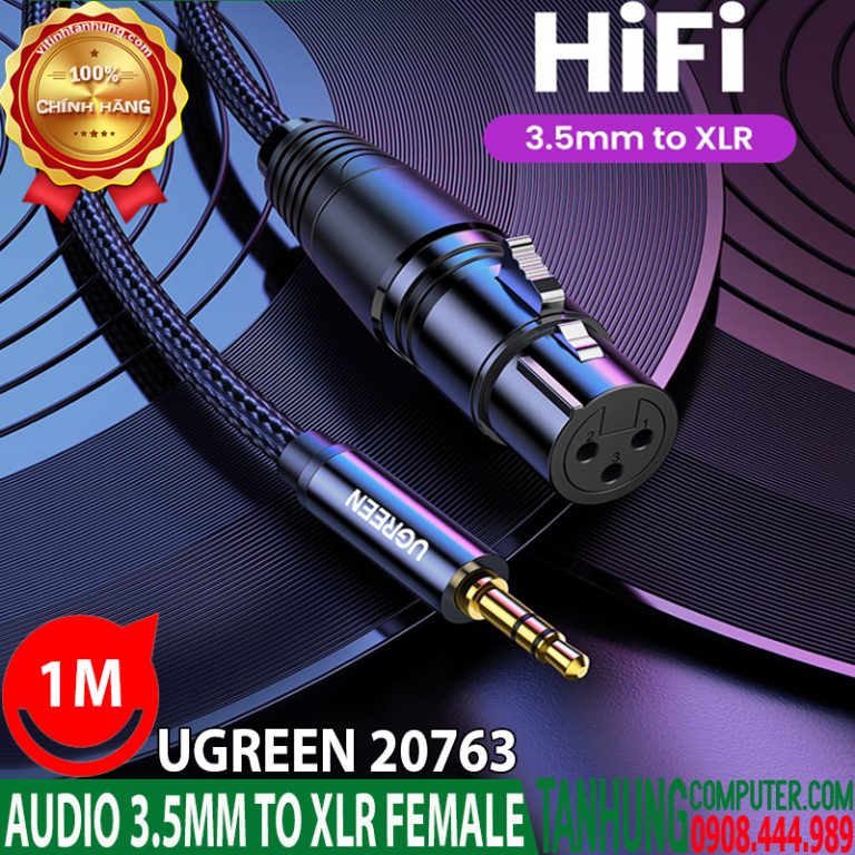 Cáp Audio 3.5mm sang Canon Female (XLR) Dài 1M Ugreen 20763, Hỗ trợ ...