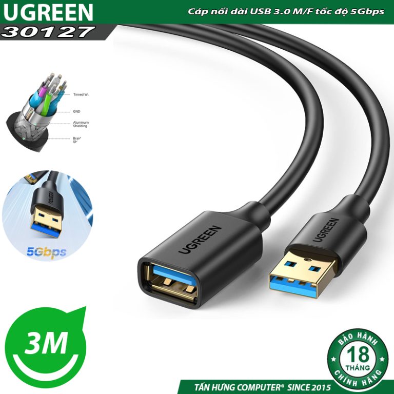 Cáp nối dài USB 3.0 Ugreen 30127 mạ vàng cao cấp dài 3m - Ugreen Việt ...