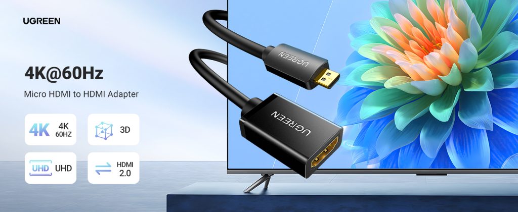Cáp Micro HDMI to HDMI 2.0 Female Ugreen 20134, độ phân giải 4K60Hz ...