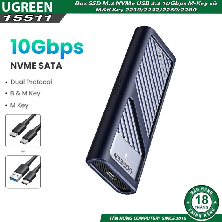 Box ổ cứng SSD M.2 NVMe USB 3.2 10Gbps Ugreen 15511, Hỗ trợ 4TB, UASP ...